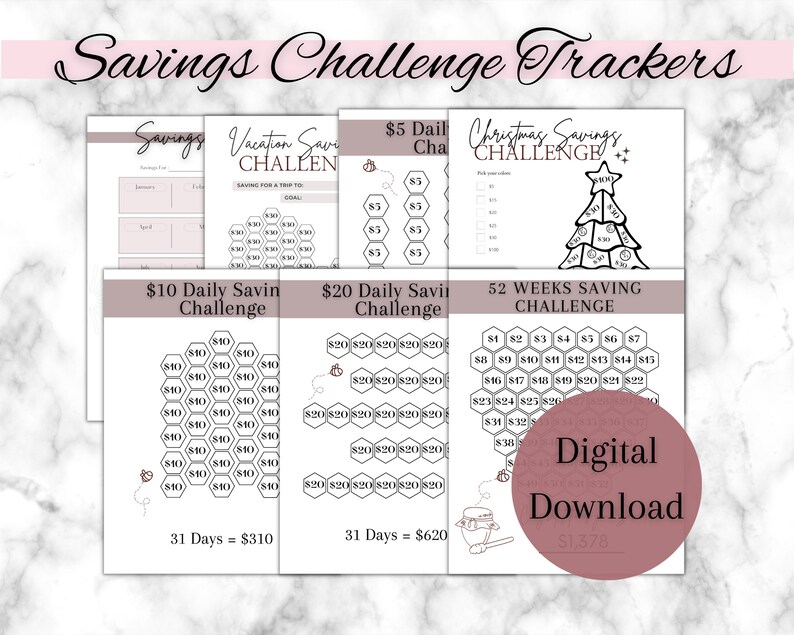 Savings Challenge Tracker | Savings Printable | Instant Download ...