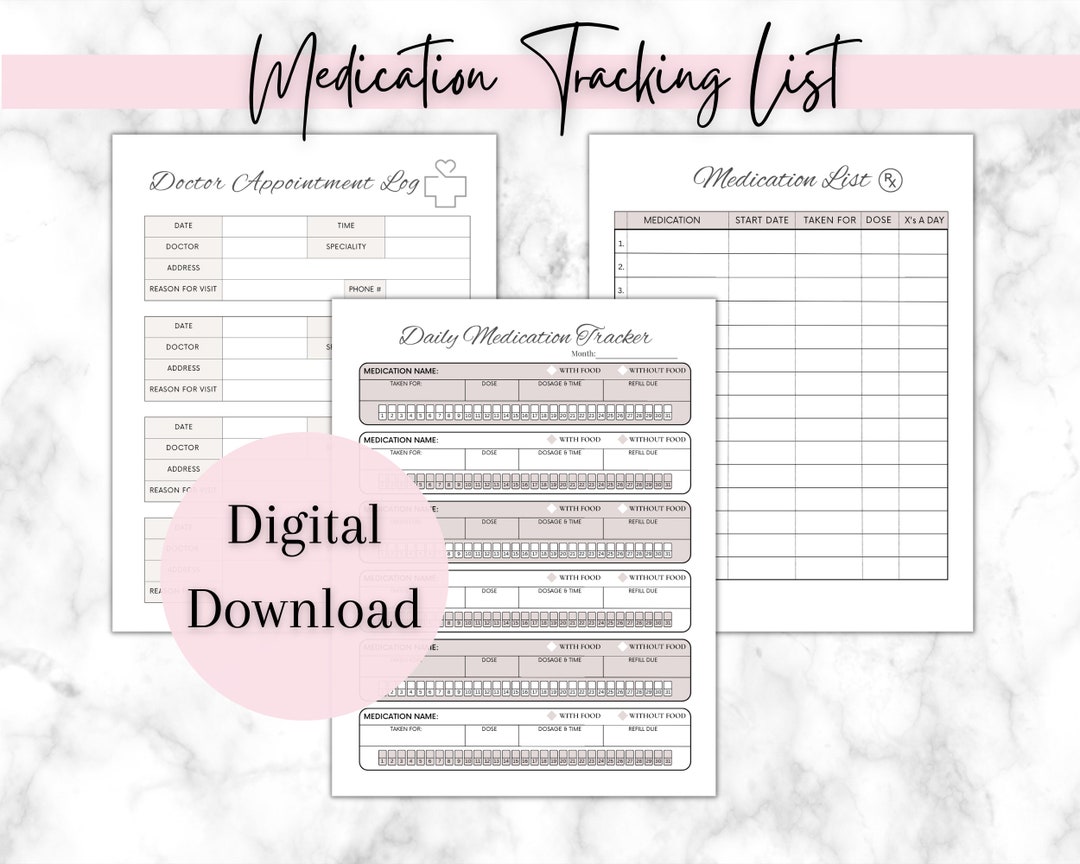 Medication Tracker, Medical Appointment Log, Medication List ...
