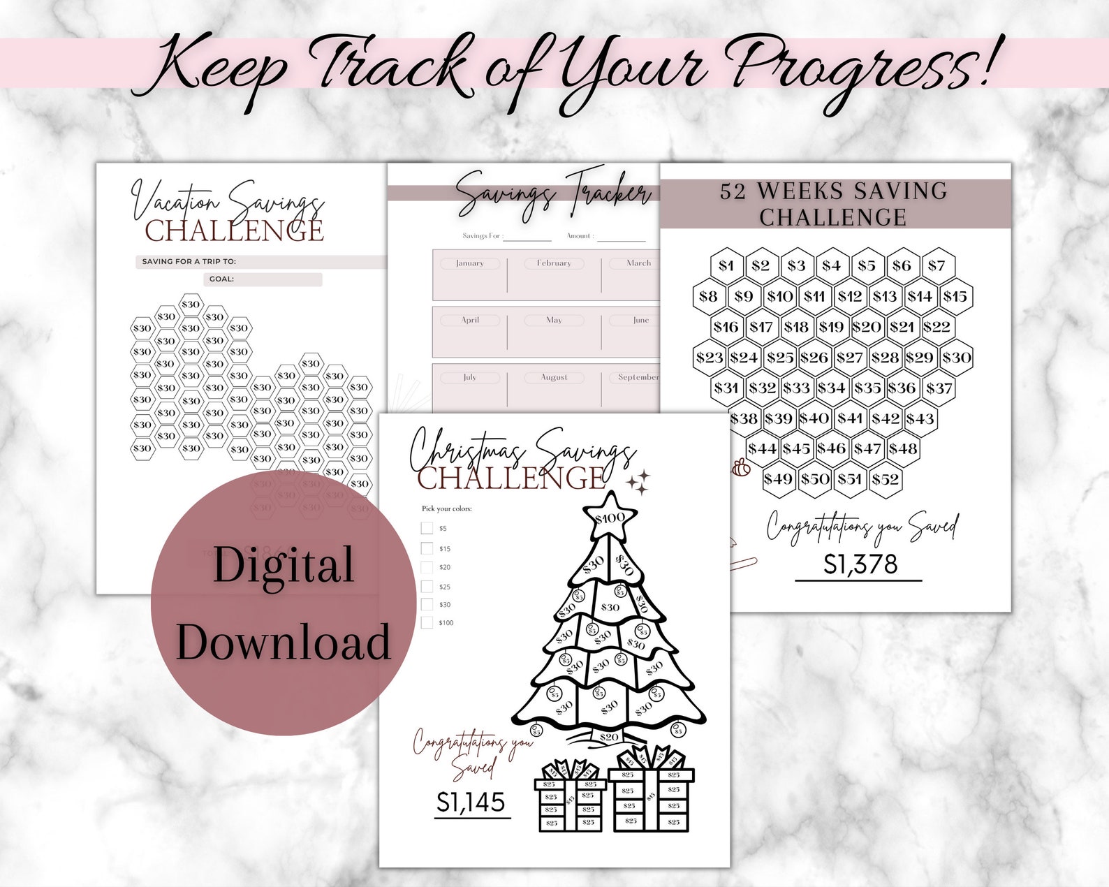 Savings Challenge Tracker | Savings Printable | Instant Download ...