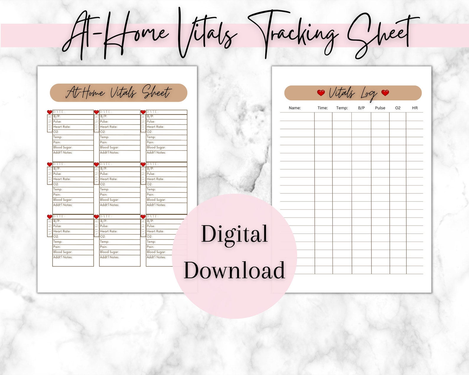 Printable Vitals Sheet, Vital Signs Log, Blood Pressure Tracker, Vitals ...