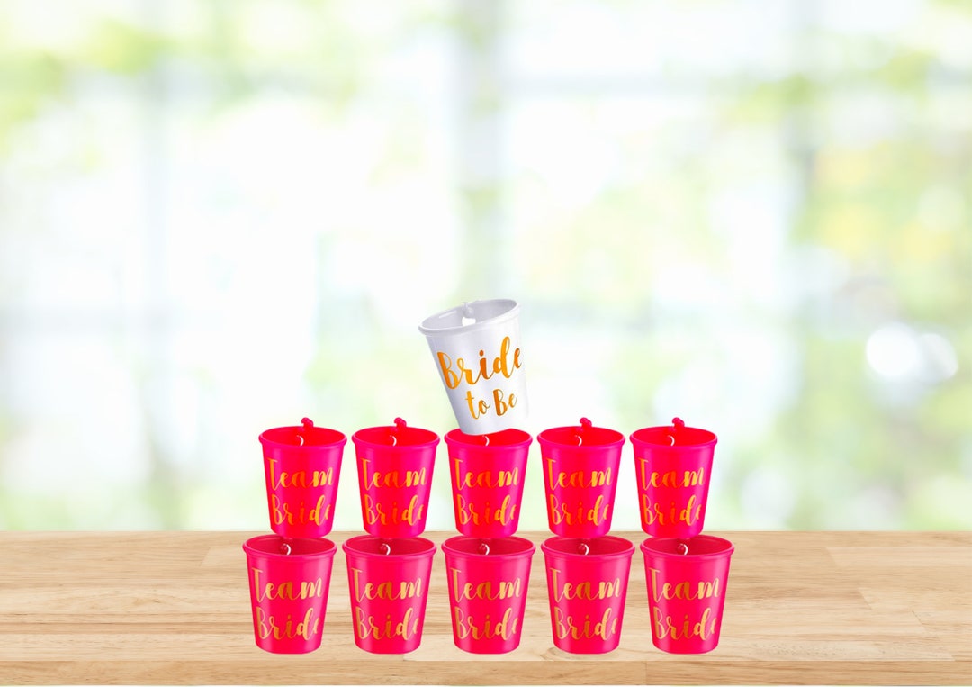 Bride and Team Bride Plastic Shot Cups, Hen Party Necklace Shot Cup ...