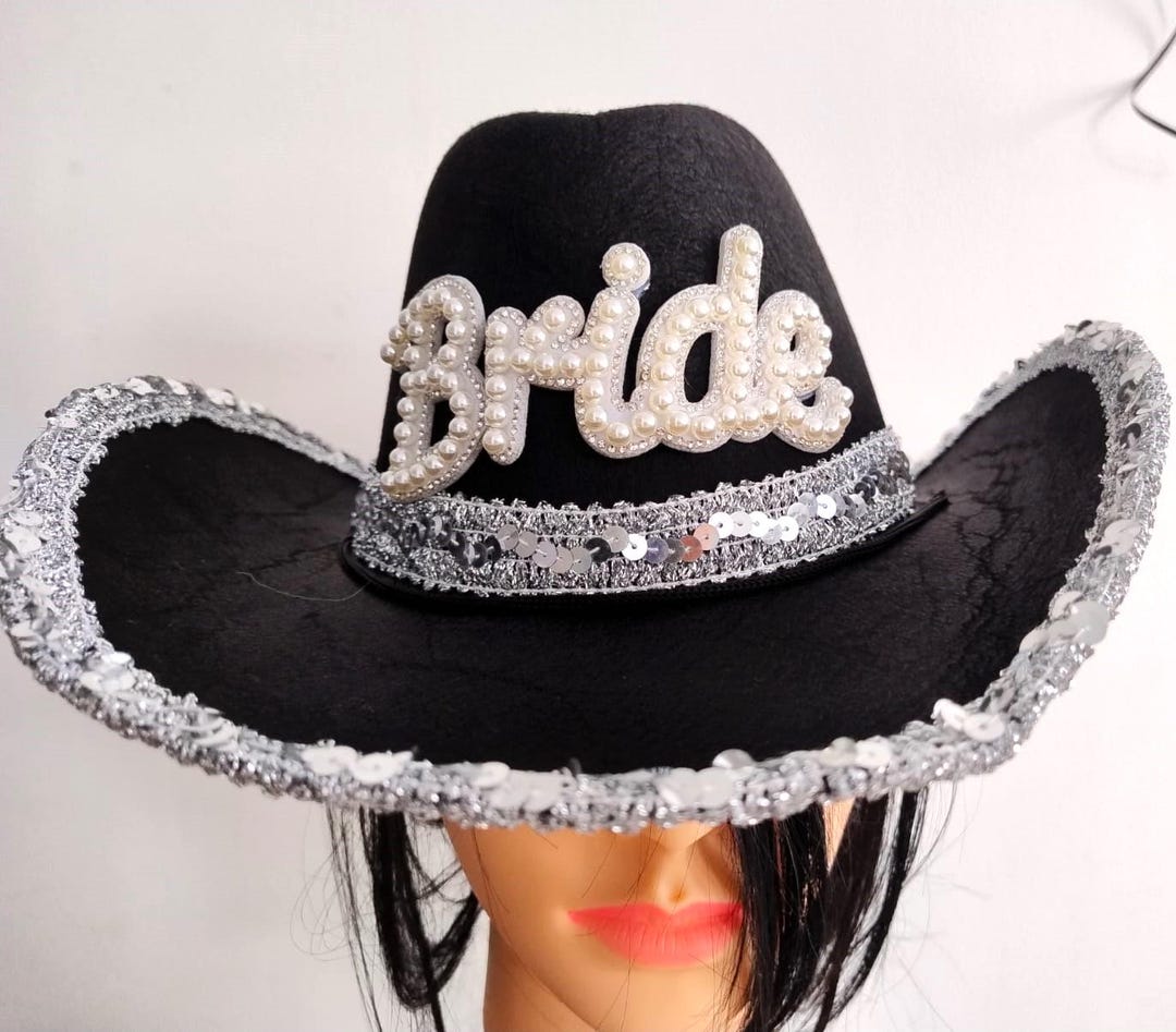 Black Bride Cowgirl Ha Western Hen Party Accessory Sequin Pearl Rodeo ...