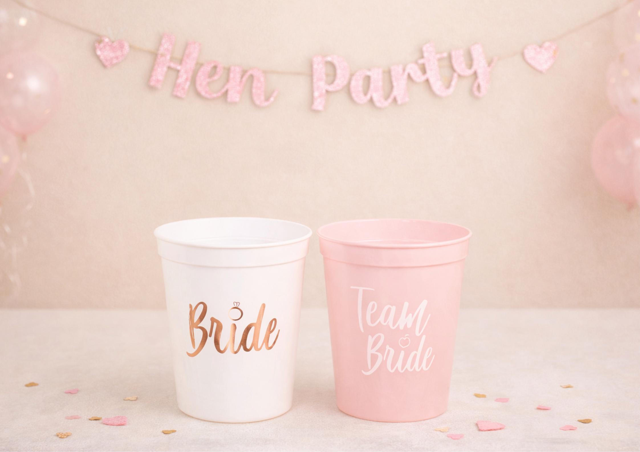 Hen Party Plastic Drinking Cups Bridal Shower Gift Team Bride and Bride ...