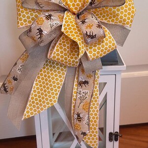 Bee Happy Spring Bow, Yellow Honeycomb & Bee Wreath Topper, Lantern Bow ...