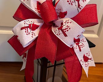 Cardinal Wreath Bow, Red and White Bow, Winter Bow, Christmas Lantern ...