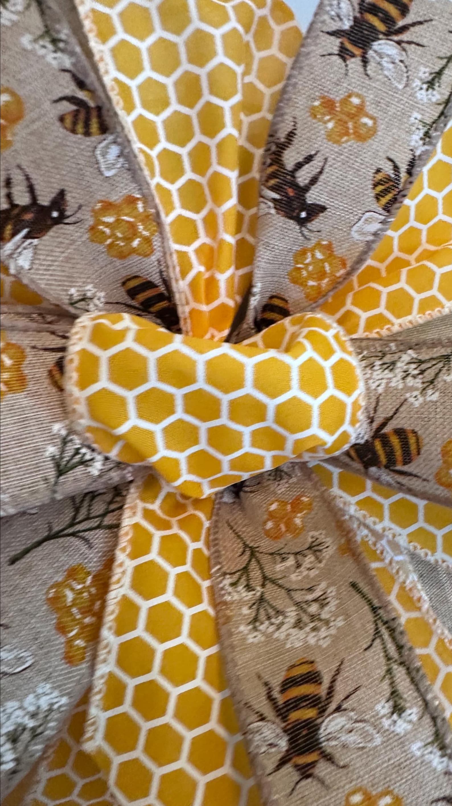 Bee Happy Spring Bow, Yellow Honeycomb & Bee Wreath Topper, Lantern Bow ...