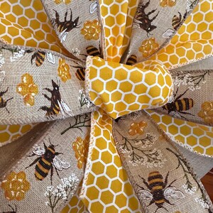 Bee Happy Spring Bow, Yellow Honeycomb & Bee Wreath Topper, Lantern Bow ...
