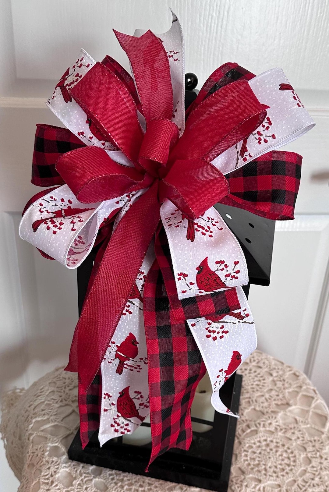 Cardinal Bow, Buffalo Wreath Bow Plaid, Bow Red and White Striped Bow ...