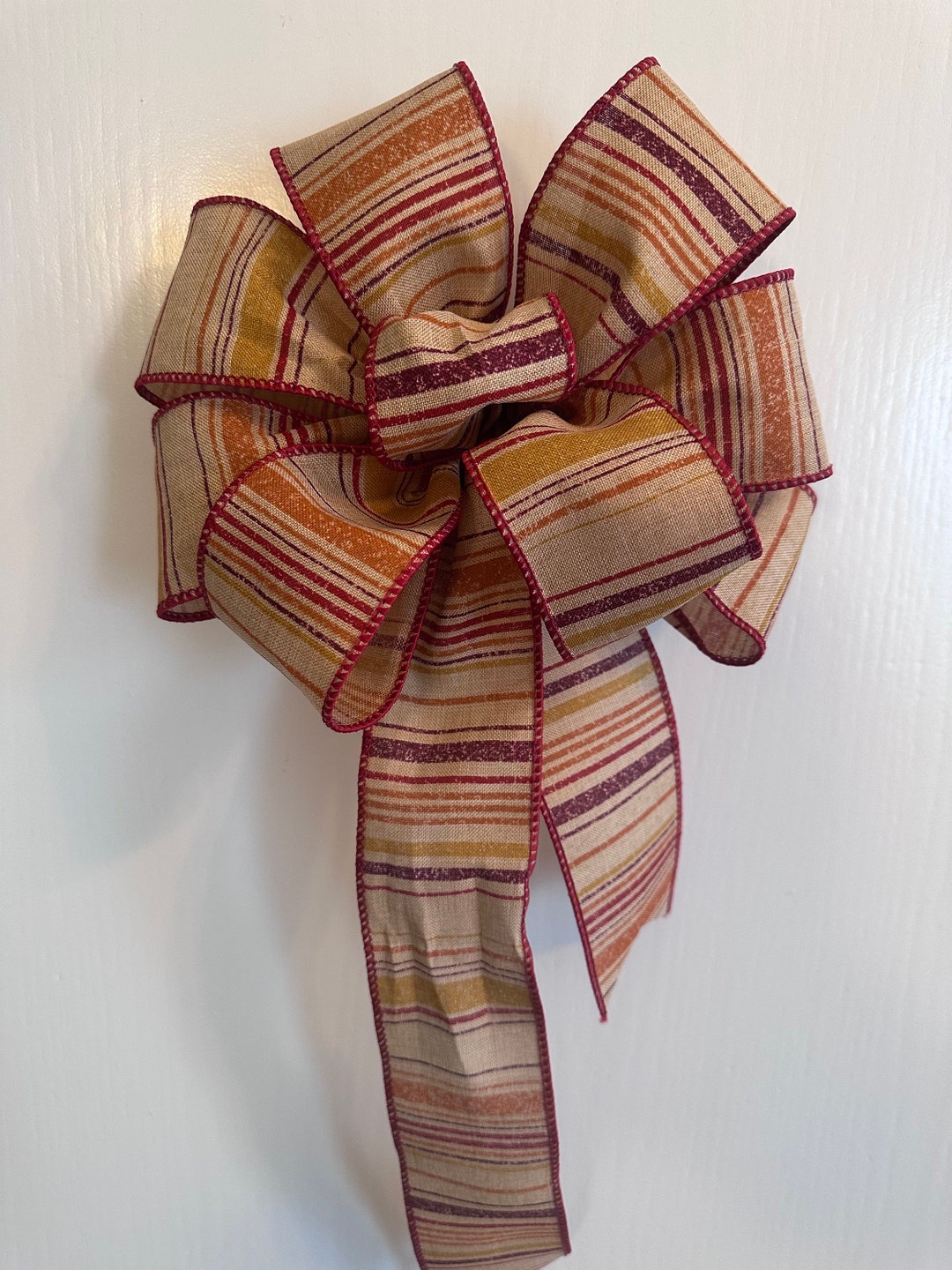 Set of 2 Fall Striped Wreath Bows, Bows for Lantern Swag, Garland Bows ...