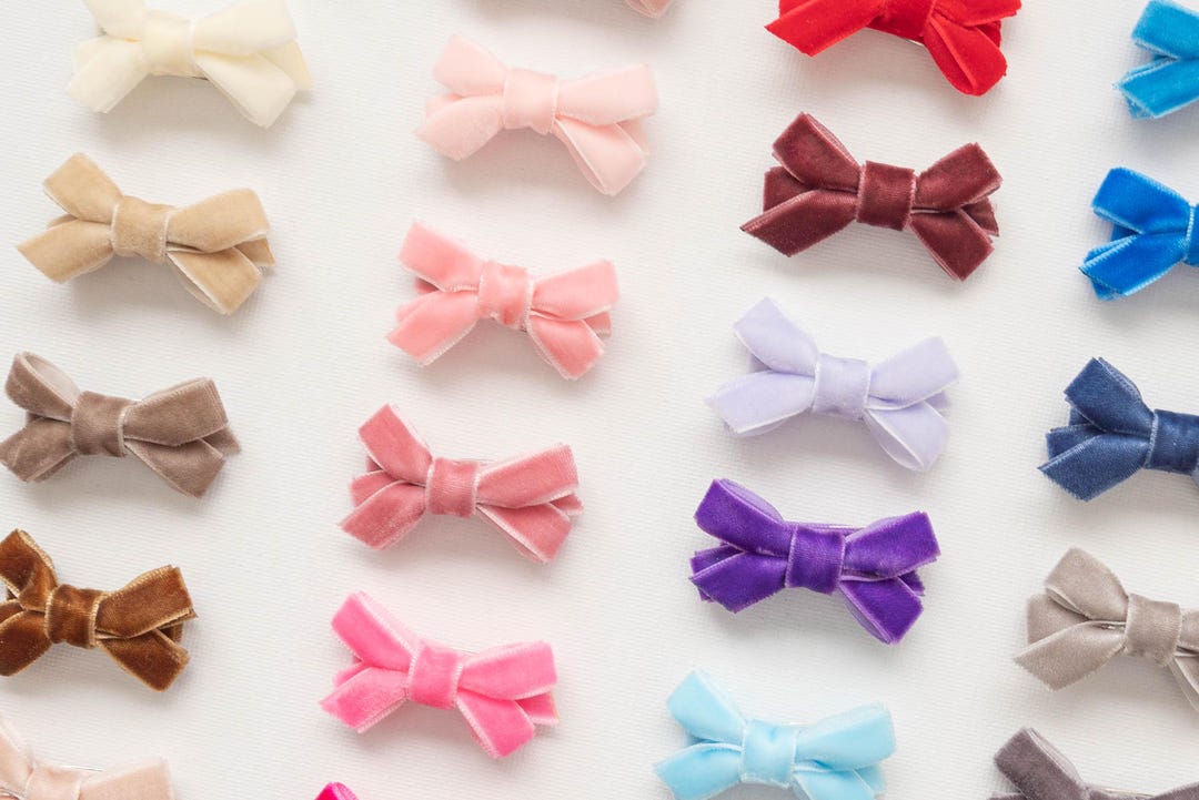 MINI VELVET BOW Snap Clips, Baby Girl Piggy Hair Clips, Girl Hair ...
