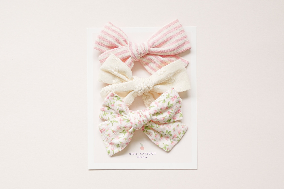 SET OF 3 PINK and Neutral Baby Hair Bows, Pink Baby Bow , Newborn Bow ...