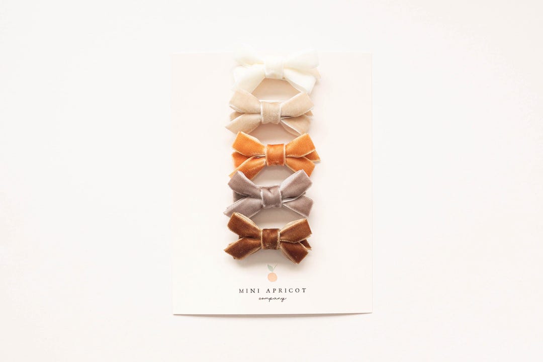 SET of 5 Mini VELVET Bow Snap Clips, Brown Baby Girl Hair Clips, Girl ...