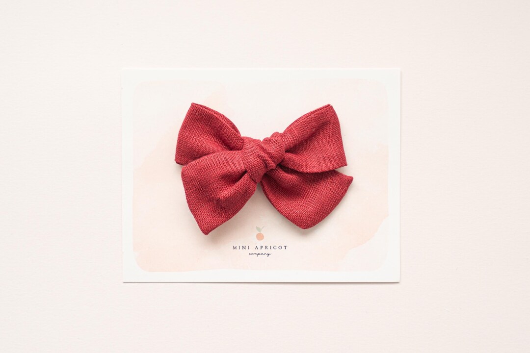 RED LINEN Baby Hair Bow, Red Baby Girl Hair Clip, Red Pigtail Bow, Red ...