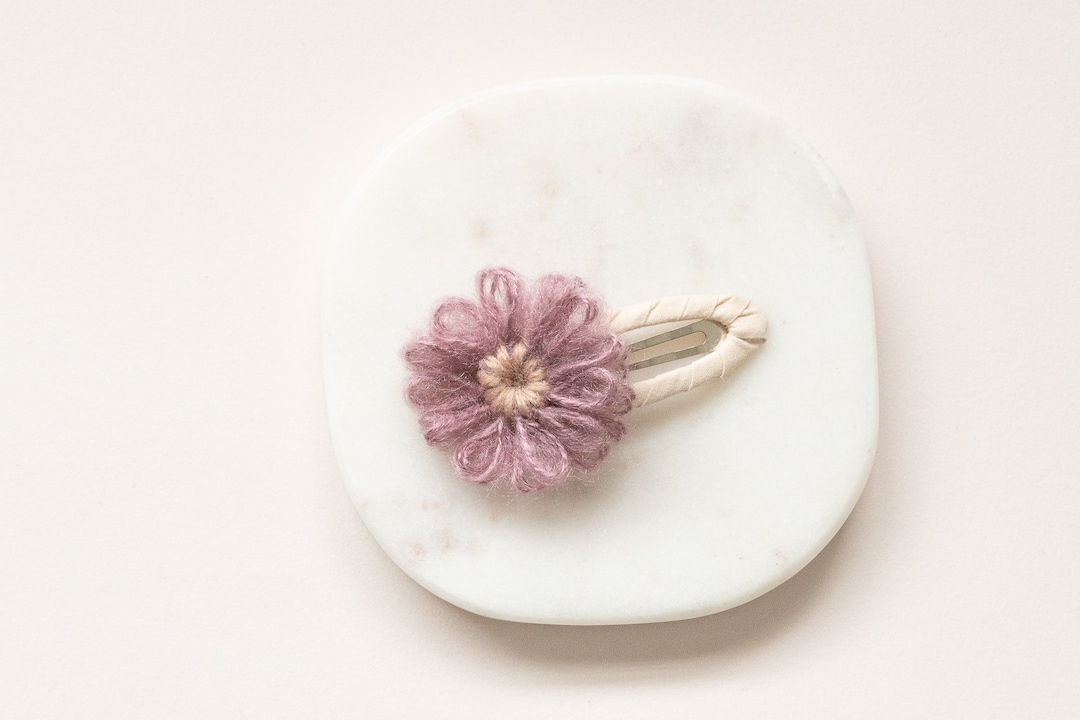 NEW** WOOL YARN Purple Flower Snap Hair Clips, Girl Hair Clips, Girl ...