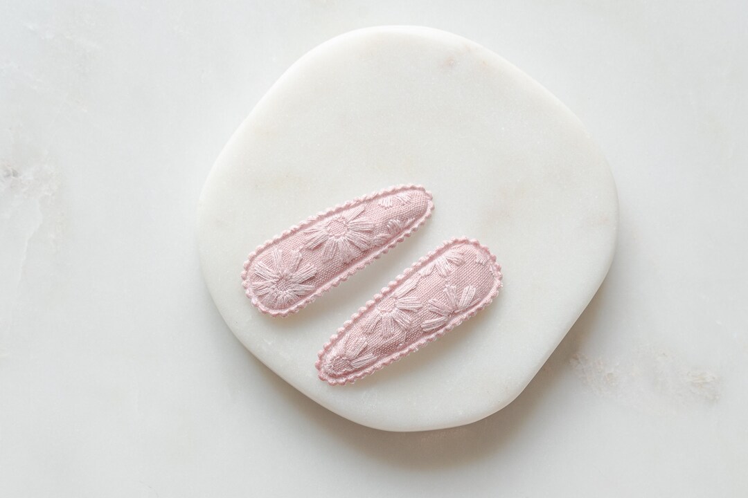SET OF 2 Blush Pink Floral Fabric Snap Clips, Baby Girl Hair Clips ...