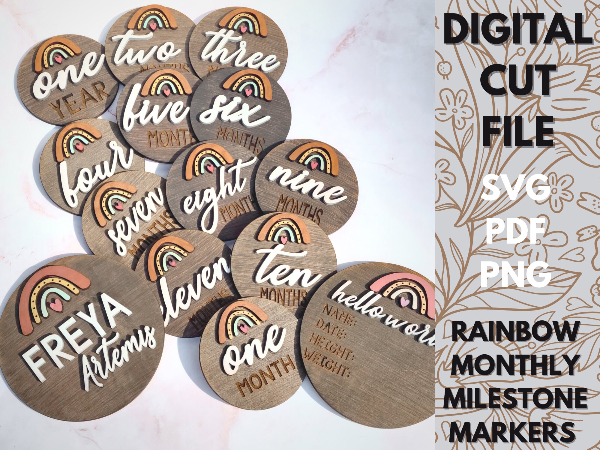 Rainbow Milestone Markers SVG Boho Monthly Markers Digital - Etsy