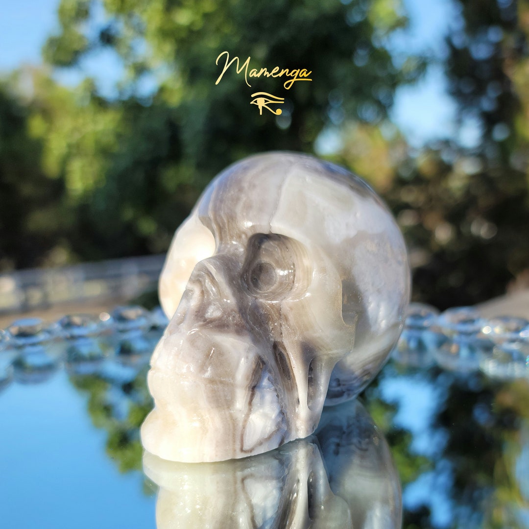 Large Natural Hand Carved Banded Calcite Polished Skull. Great Crystal ...