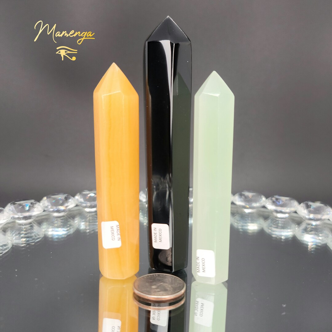 Three Different Crystal Tower Bundle. Orange Calcite, Green Calcite ...