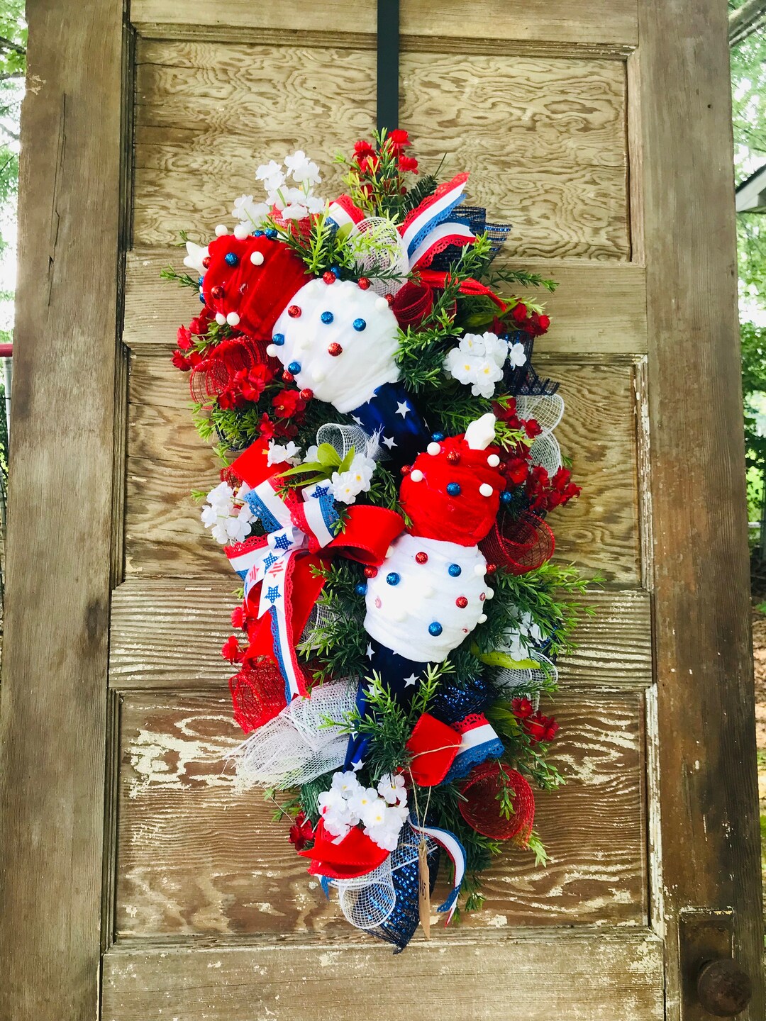 Patriotic Ice Cream Door Swag , 4th of July Wreath With Red, White ...