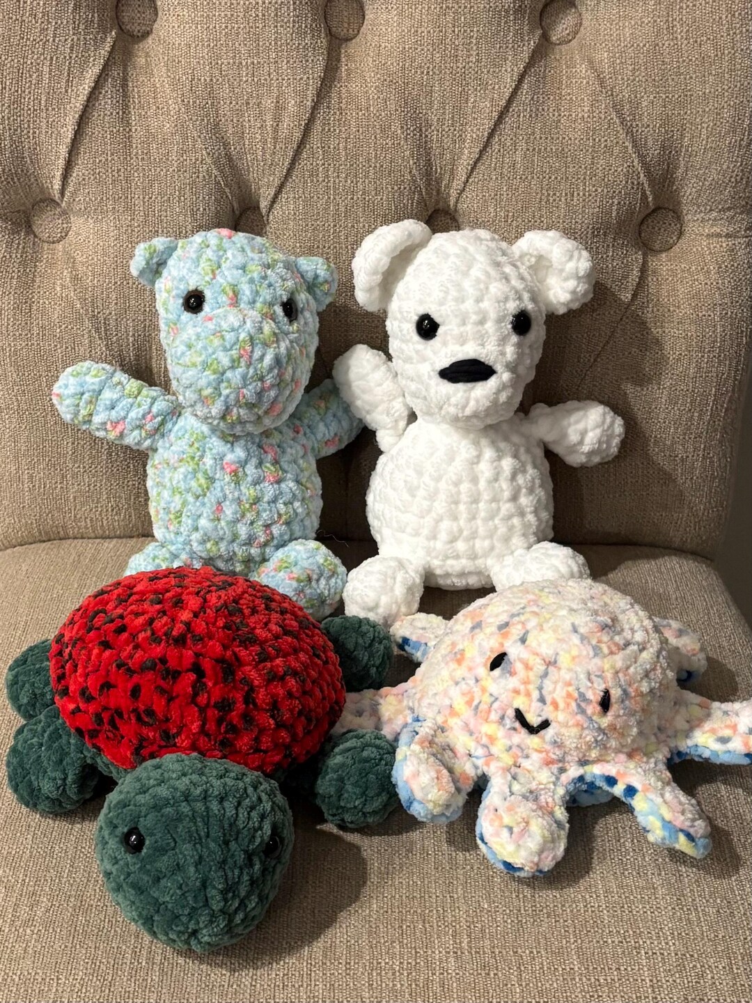 Assorted Crochet Animal Plushies – 6” Hippo, Polar Bear, Turtle, Mood ...