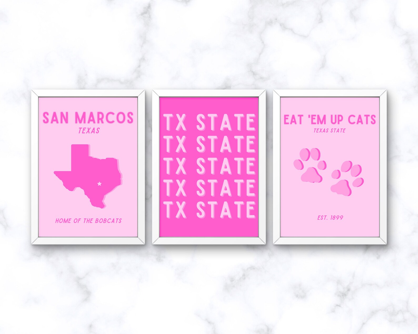 Preppy Texas State Wall Art, Pink Texas State Wall Art, Pink Texas Dorm ...
