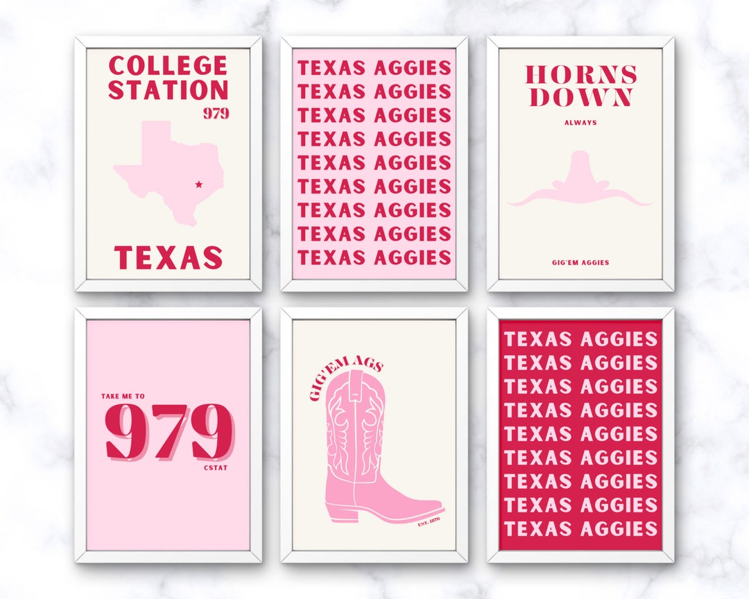 Preppy A&M Wall Art, Texas Aggies Dorm Decor, Pink and Red Preppy Wall ...