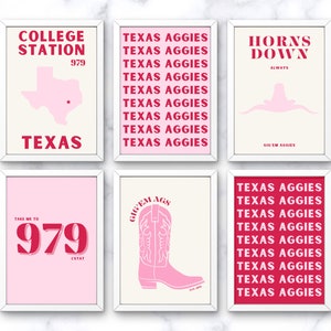 Preppy A&M Wall Art, Texas Aggies Dorm Decor, Pink and Red Preppy Wall ...