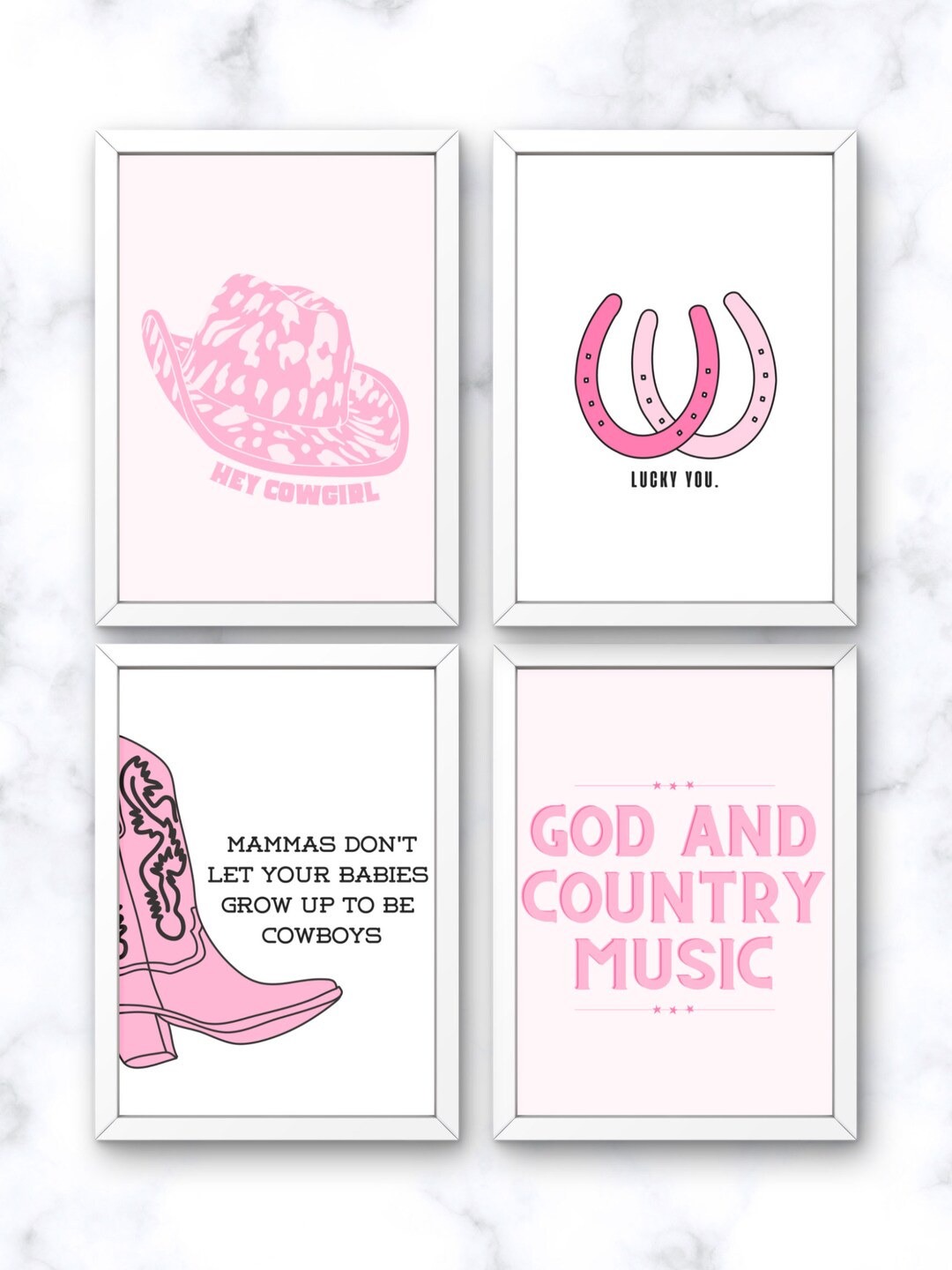 Cowgirl Wall Art Set, Pink Themed Western Wall Art, Preppy Cowgirl ...