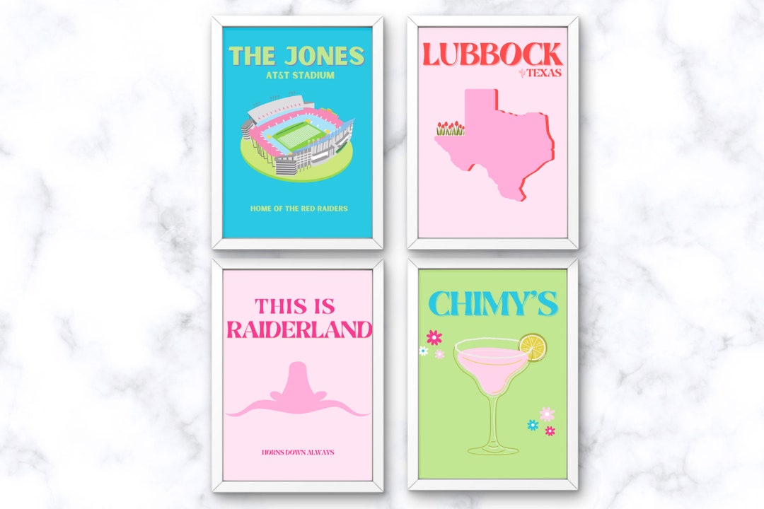Preppy Lubbock, Preppy Texas Tech, Dorm Decor, Set of 4, Digital ...