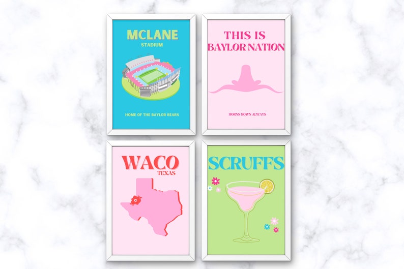 Preppy Baylor Wall Prints, Waco Texas, Digital Downloads, Set of 4, PNG ...
