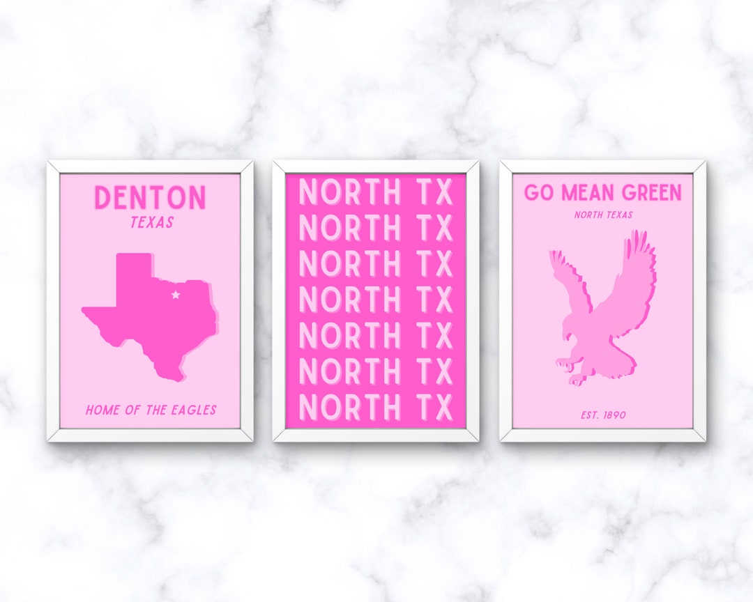 North Texas Wall Art, UNT Preppy Wall Art, UNT, Pink College Wall Art ...