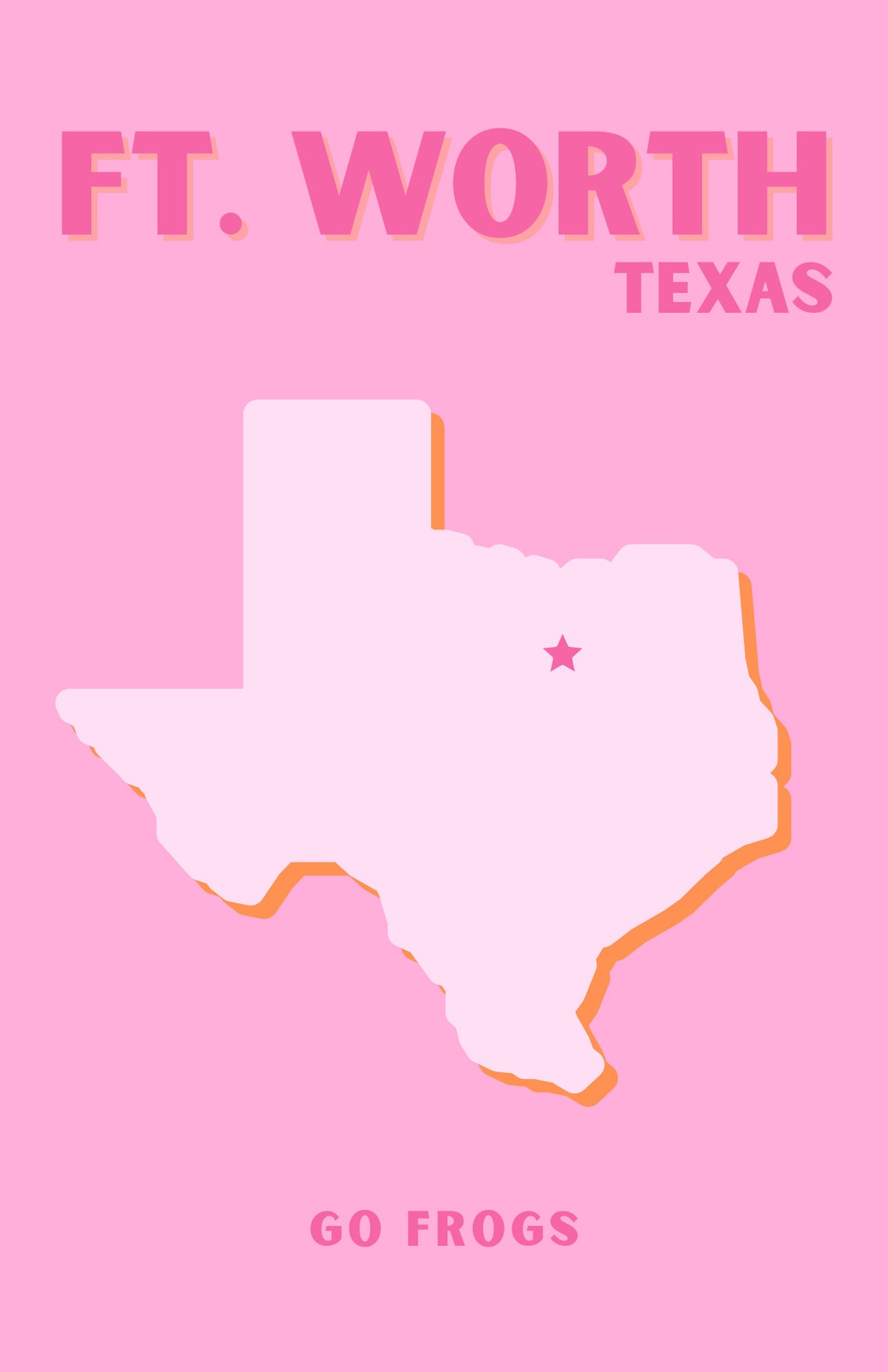 Preppy TCU Wall Print downloadable, Pink and Orange TCU Wall Art, TCU ...