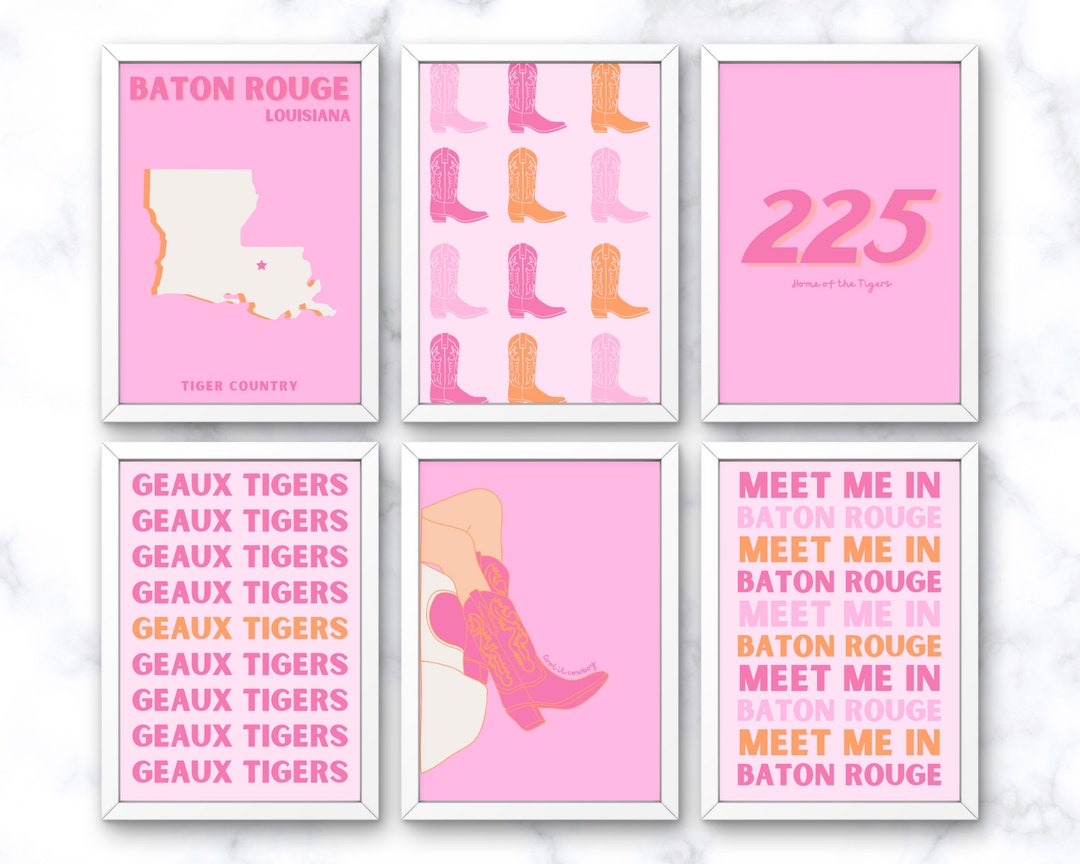 Louisiana State Wall Art, Preppy Louisiana State Wall Decor, Pink and ...