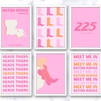 PINK and ORANGE Louisiana State Prints - Preppy Digital Prints - SET of ...