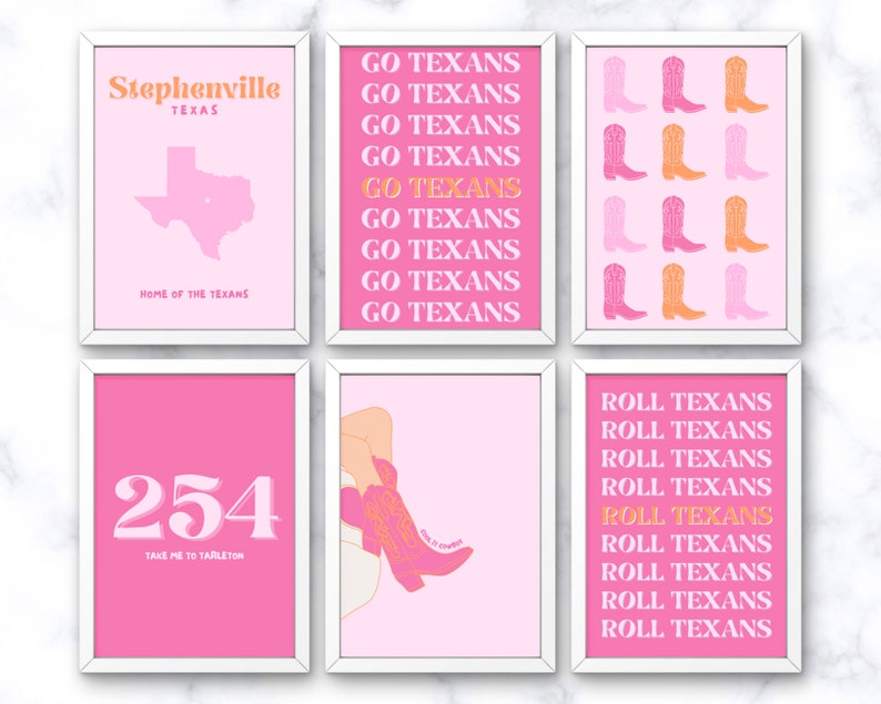 Preppy Tarleton State Wall Art, Pink and Orange Tarleton State Wall ...