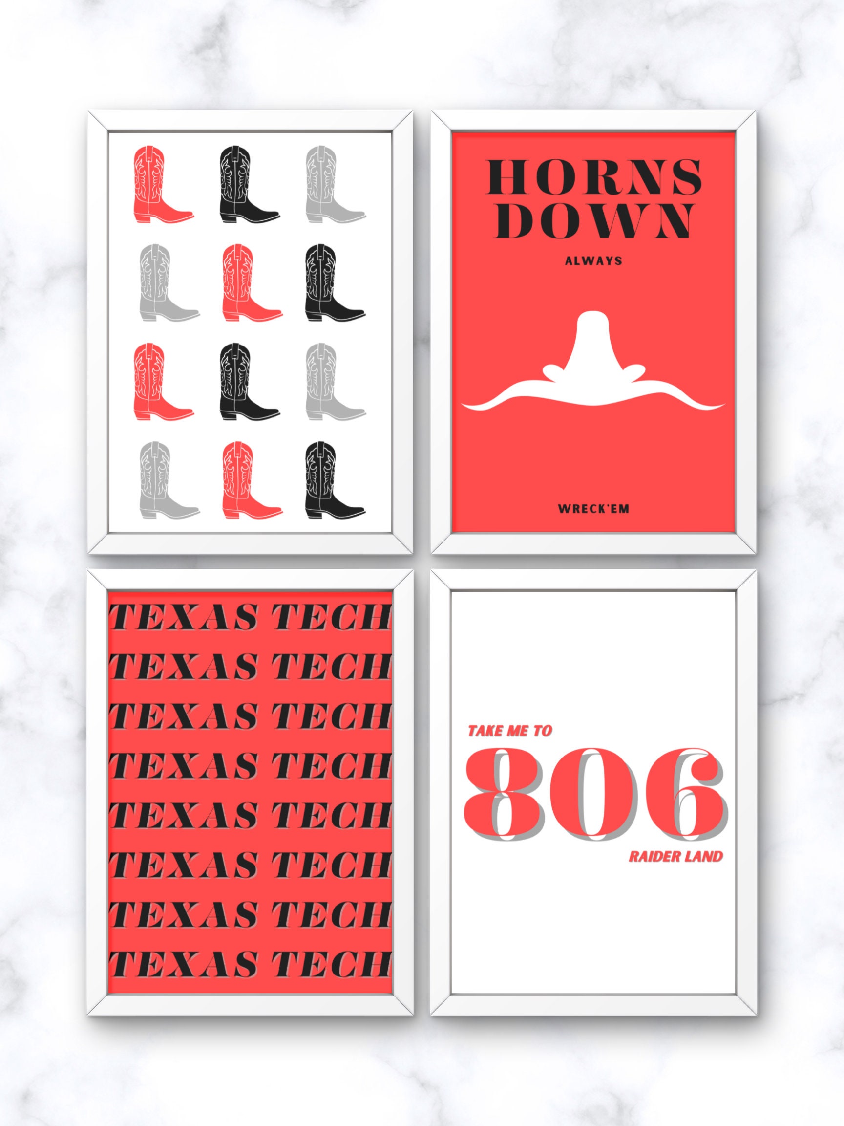 Red and Black Preppy Texas Tech Wall Art, Texas Tech Dorm Decor, Preppy ...