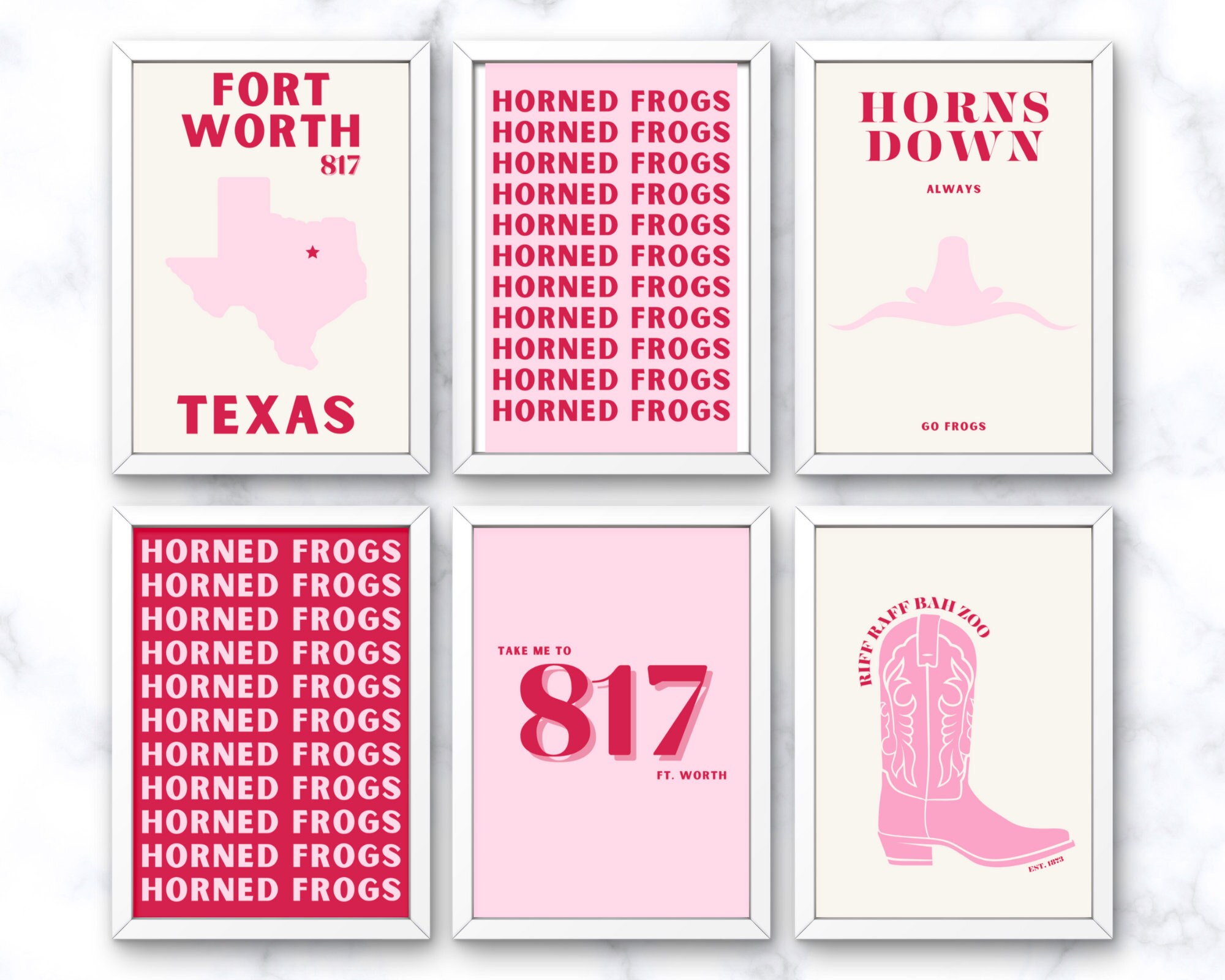 Preppy TCU Wall Art, Texas Themed TCU Wall Art, Fort Worth, Pink and ...