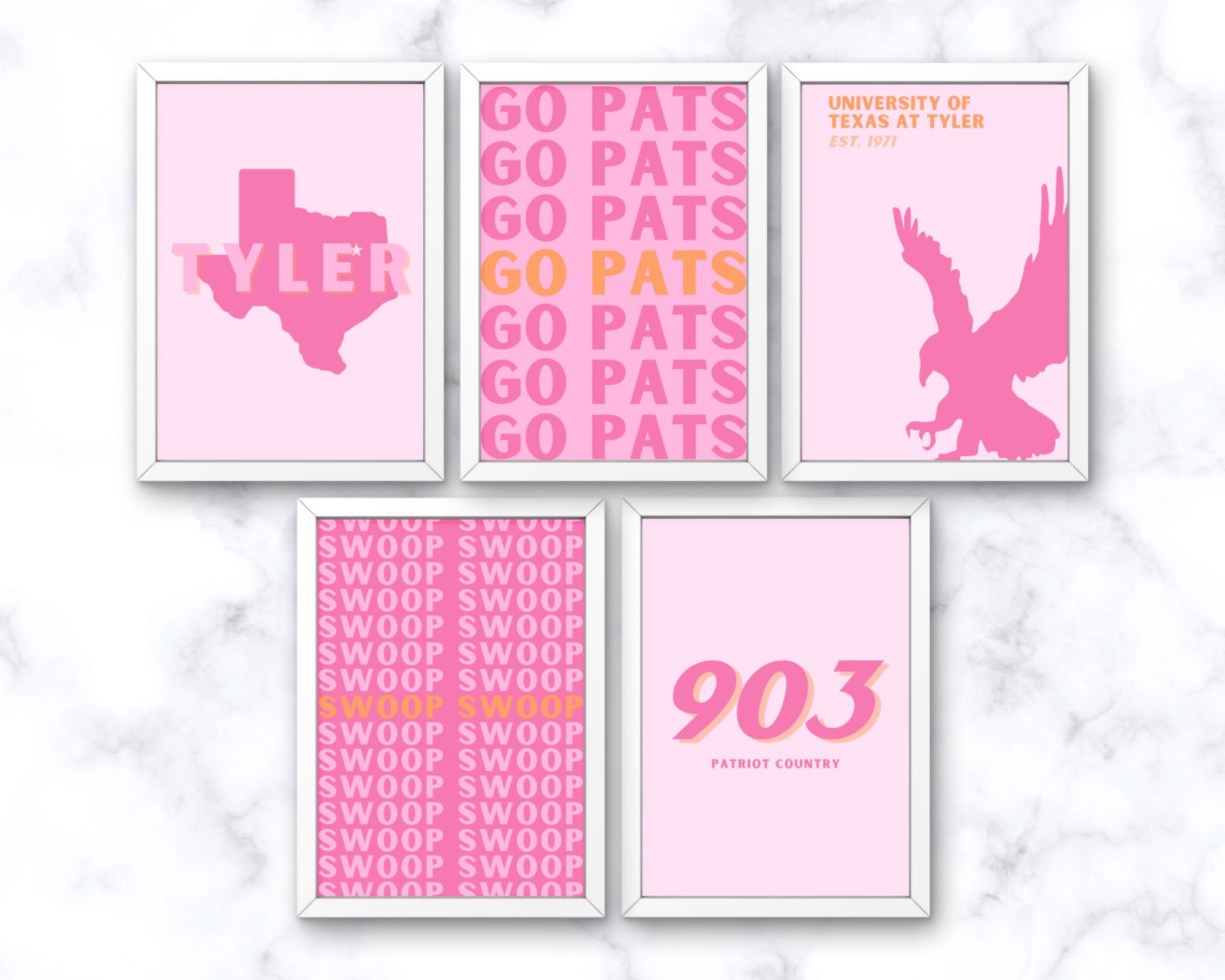 UT Tyler Preppy Wall Art, Pink and Orange UT Tyler Prints, UT Tyler ...