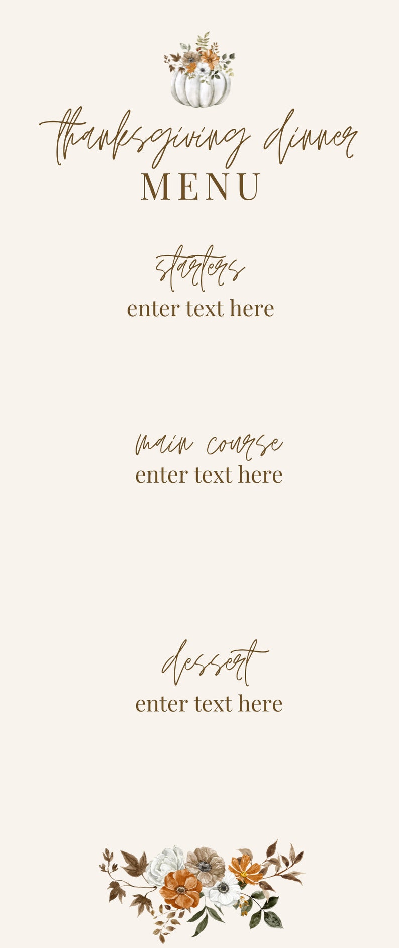 Thanksgiving Dinner Menu Template - Etsy
