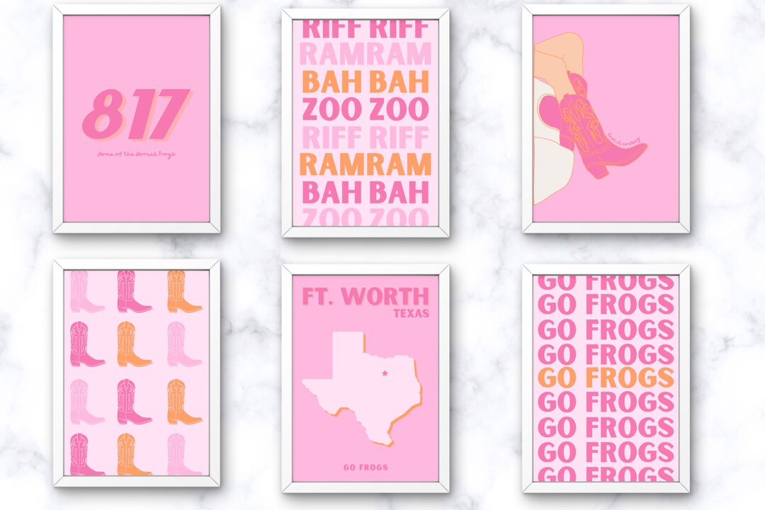 Preppy TCU Wall Print downloadable, Pink and Orange TCU Wall Art, TCU ...