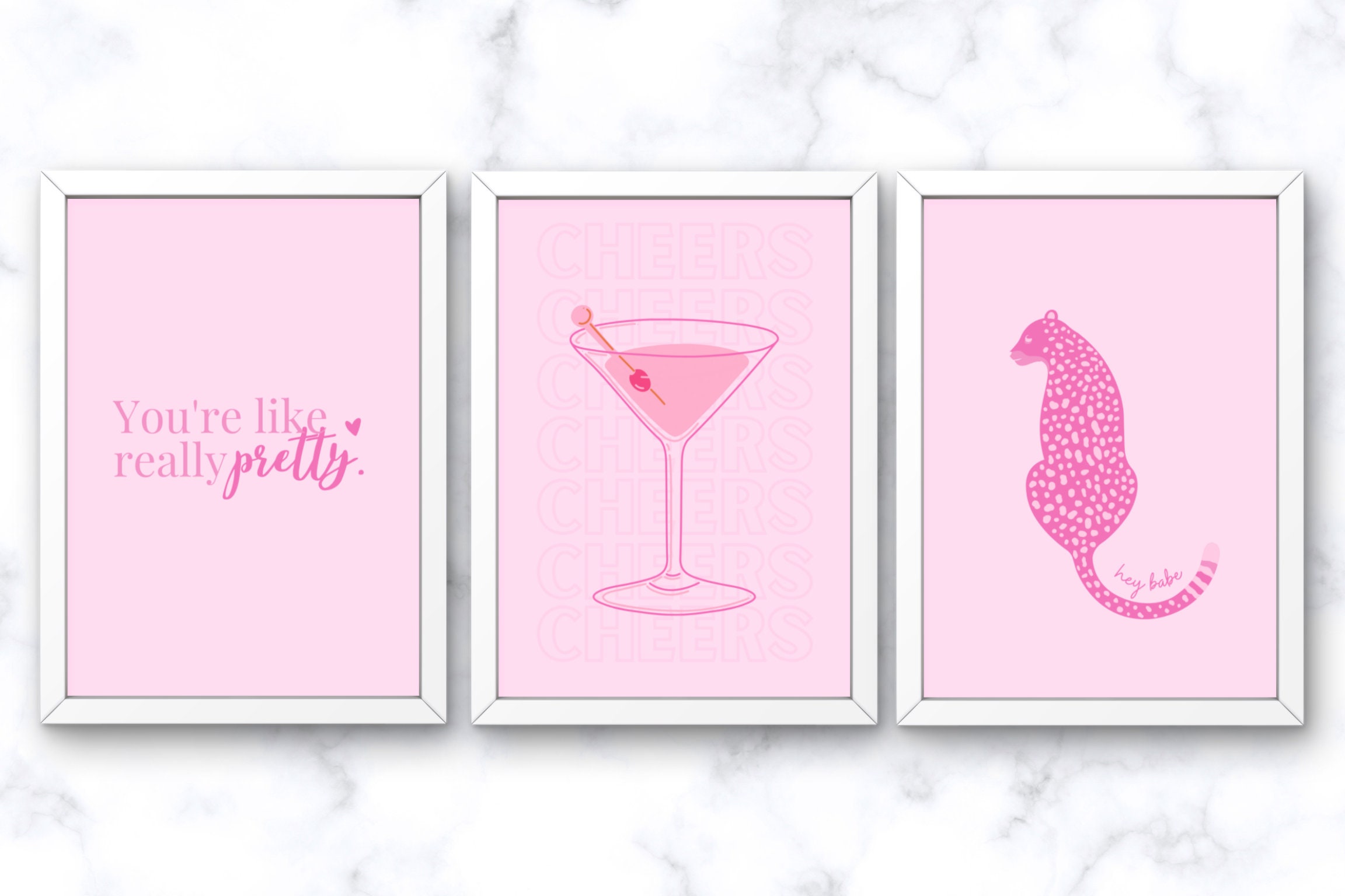 Pink Preppy Girlie Wall Prints, Set of 3, Girly Wall Decor, College ...