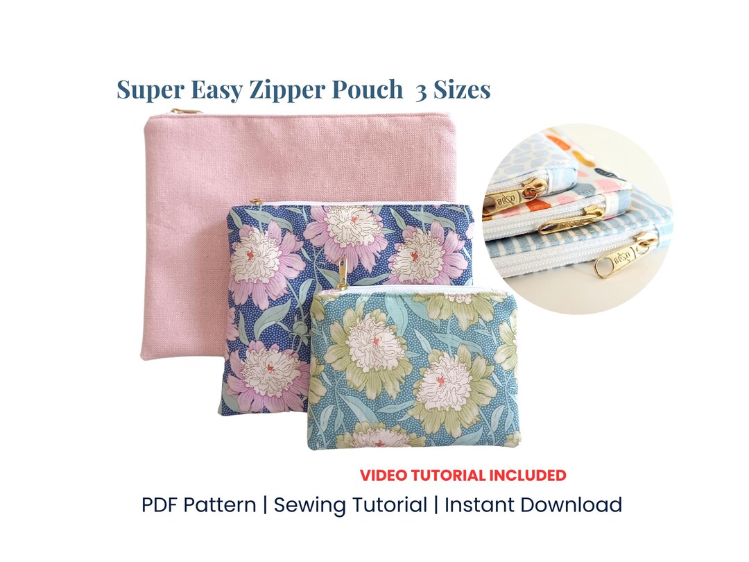 Simple Zipper Pouch Sewing Pattern, Easy Zipper Pouch Pattern, Flat ...