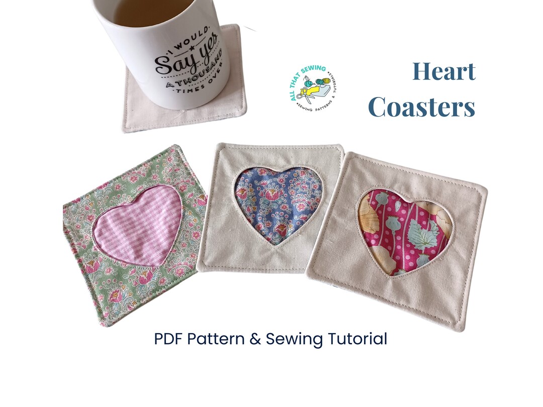 Heart Mug Rug Pattern, Fabric Coaster Pattern, Tea Coaster Pattern, Easy Coffee Mug Rug, Sewing ...