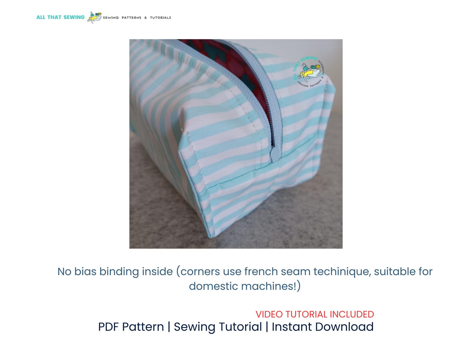 Boxy Zipper Pouch With French Seams Sewing Pattern, Boxy Makeup Bag ...