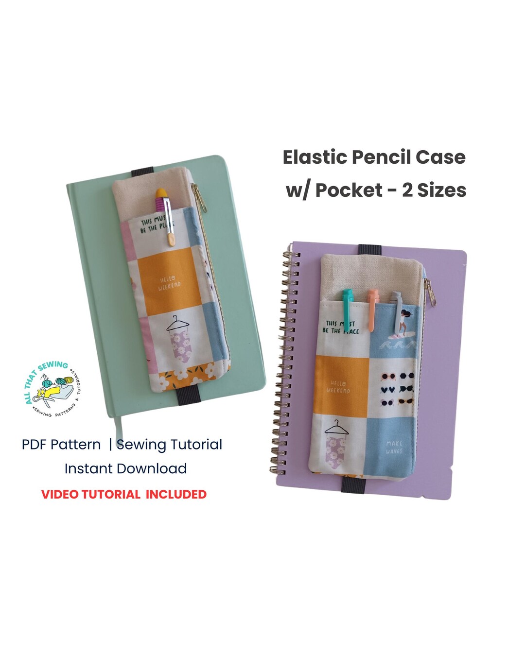 Elastic Pencil Case Sewing Pattern With Pocket for A5 Notebook (PDF ...