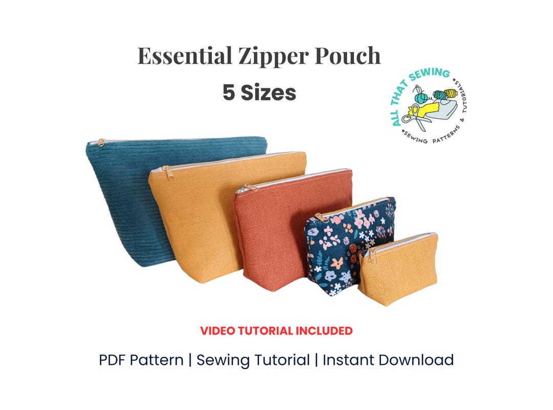 Easy Zipper Pouch Pattern in 5 Sizes, Zipper Pouch Set, DIY Cosmetic ...