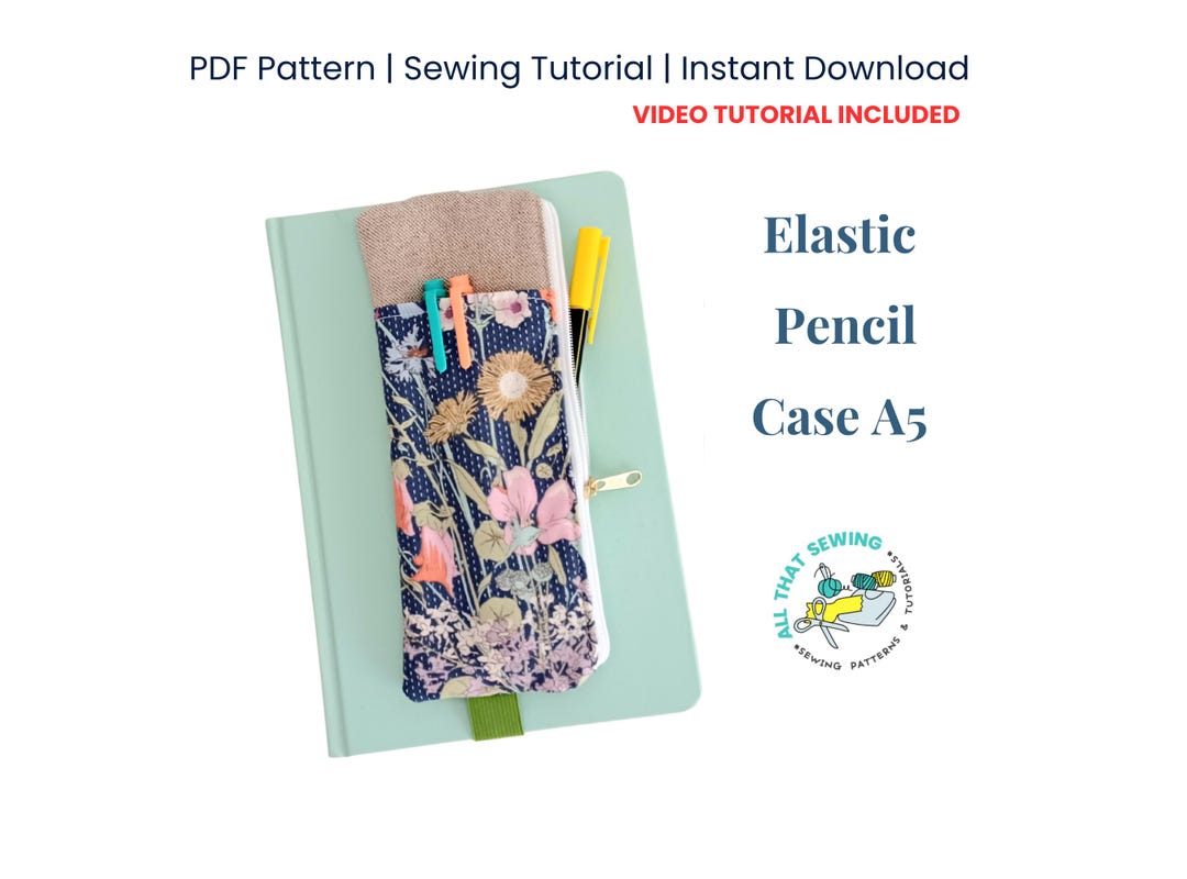 Notebook Elastic Pencil Case Sewing Pattern, Zipper Pencil Pouch PDF ...
