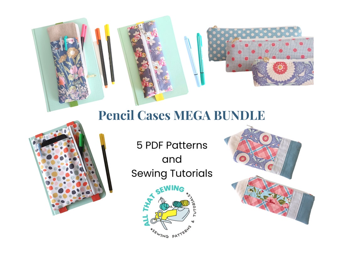 Pencil Cases Sewing Bundle, Pencil Pouch Pattern, Elastic Pencil Case ...