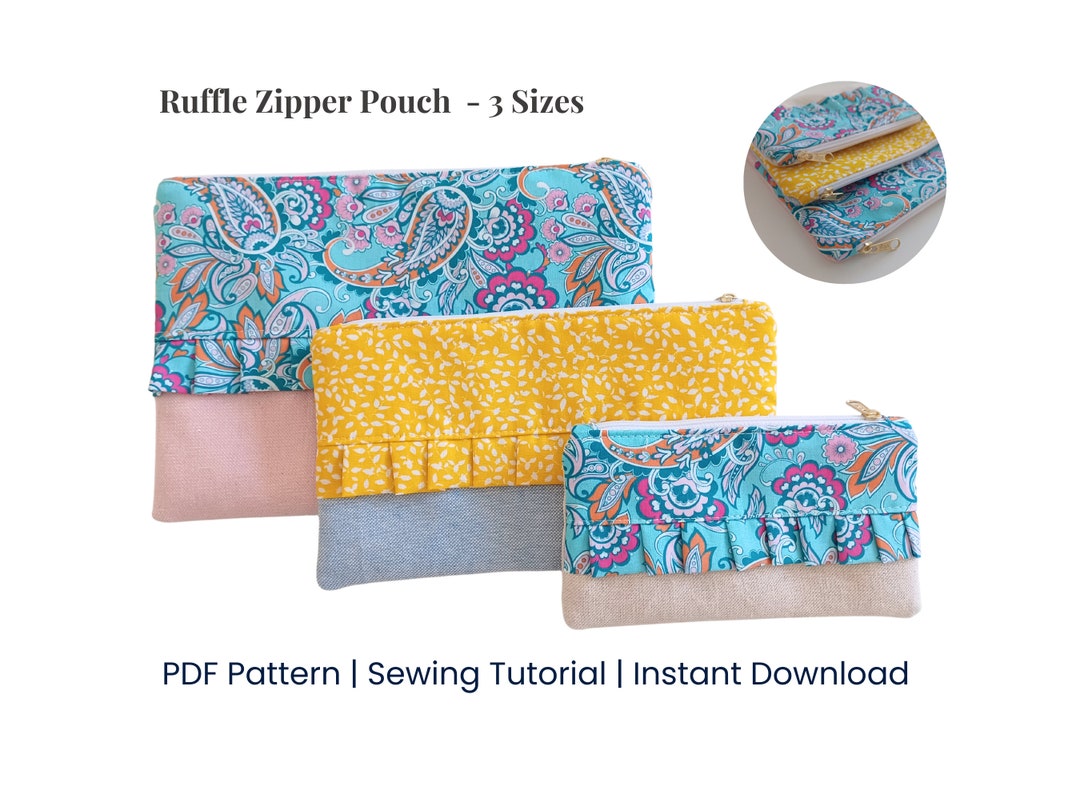 Ruffle Zipper Pouch Sewing Pattern, 3 Sizes Zipper Purse, Beginner ...