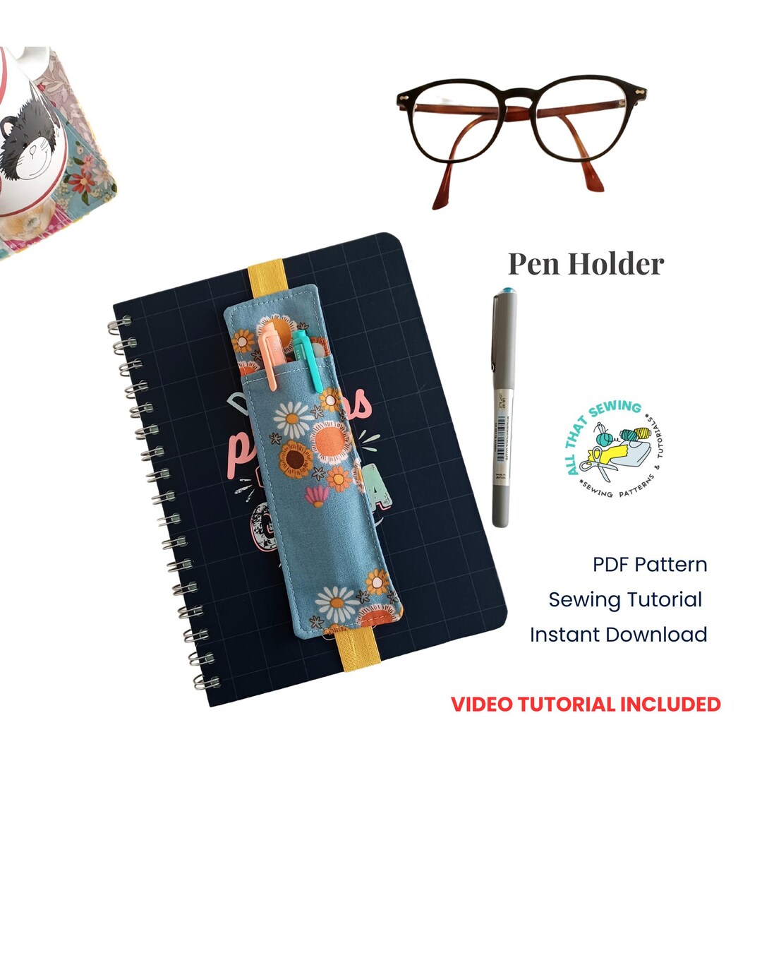 Bookmark Pen Holder Pattern, Notebook Pen Sleeve Tutorial, A5 Pen ...